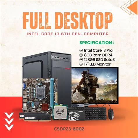 Full Desktop Computer Intel Core I3 6th Gen Ram 8gb Ddr4 Rom 128gb Ssd 17 Led Monitor