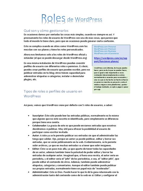 Roles De Wordpress Pdf Word Press Enchufe Informática