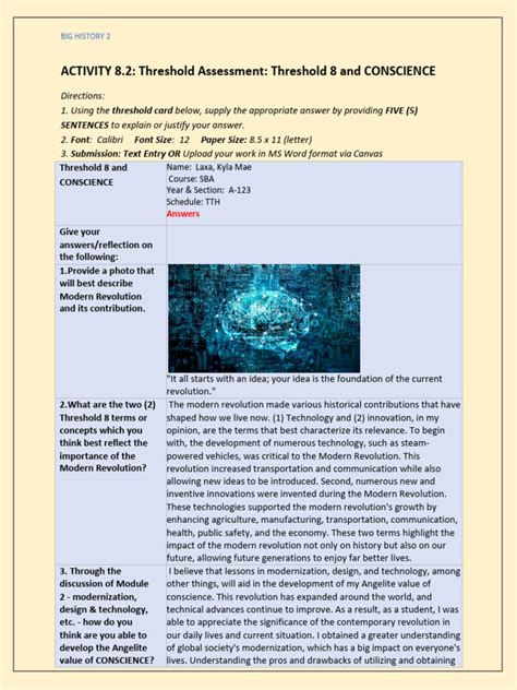 Activity 82 Threshold Assessment Threshold 8 And Conscience Pdf