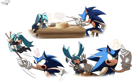 Hatsune Miku And Sonic The Hedgehog Vocaloid And 2 More Drawn By