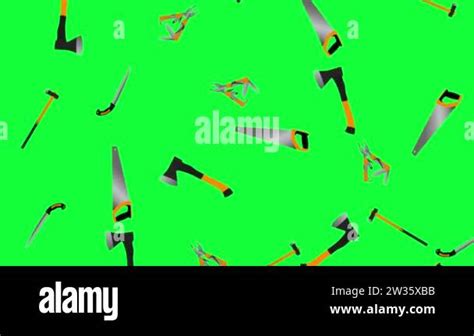 Working Gardening Tools Elements Falling Animation Seamless Loop On