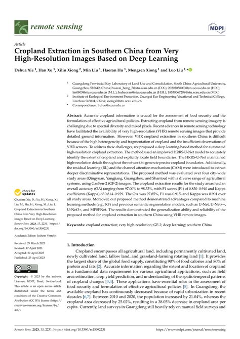 Pdf Cropland Extraction In Southern China From Very High Resolution Images Based On Deep Learning