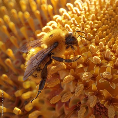 Hyper Realistic 3d Scene Of A Microscopic View Inside A Flower As A Bee