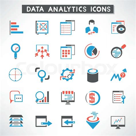 Data Analytics Icons In Red And Blue Theme Stock Vector Colourbox