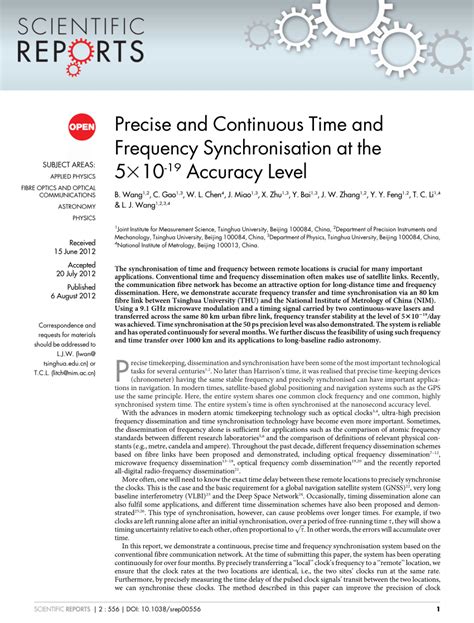 Pdf Precise And Continuous Time And Frequency Synchronisation At The