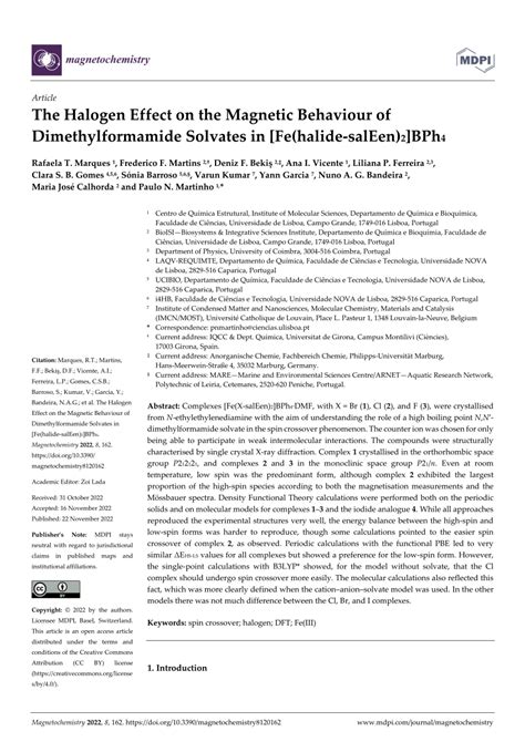 PDF The Halogen Effect On The Magnetic Behaviour Of Dimethylformamide