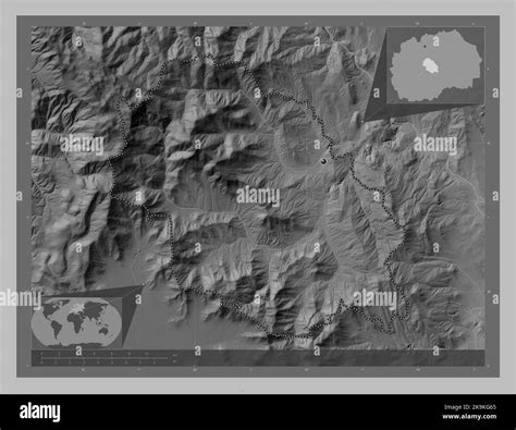 Caska Municipality Of Macedonia Grayscale Elevation Map With Lakes