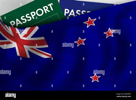 New Zealand Flag Background And Passport Of New Zealand Citizenship