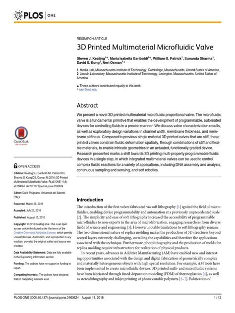 3d Printed Multimaterial Microfluidic Valve Pdf 3 D Printing