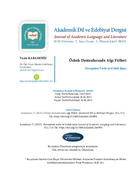 Pdf Akademik Dil Ve Edebiyat Dergisi