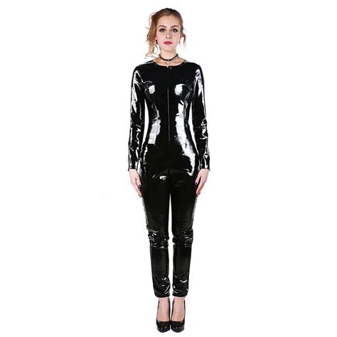 Lady Faux Leather Latex Zentai Sexy Catsuit Smooth Wetlook Vinyl