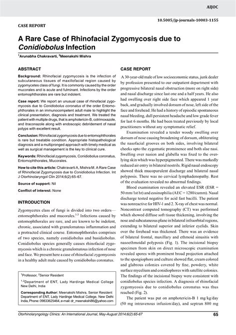 A Rare Case Of Rhinofacial Zygomycosis Due To Conidiobolus Infection