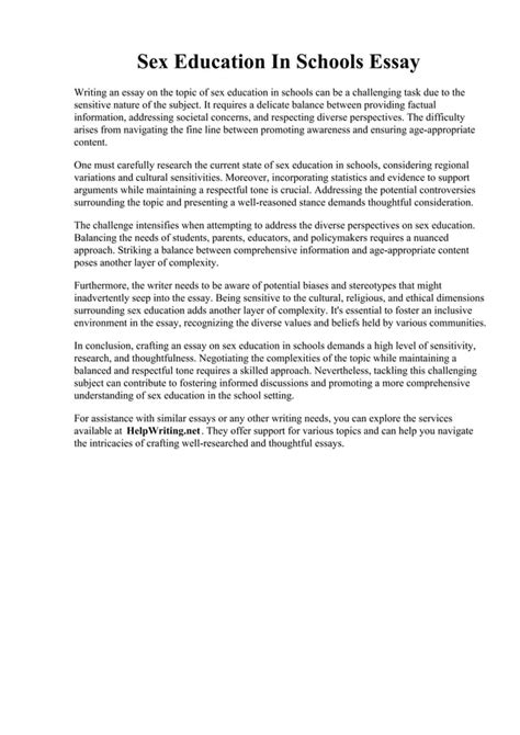 Sex Education In Schools Essay Pdf