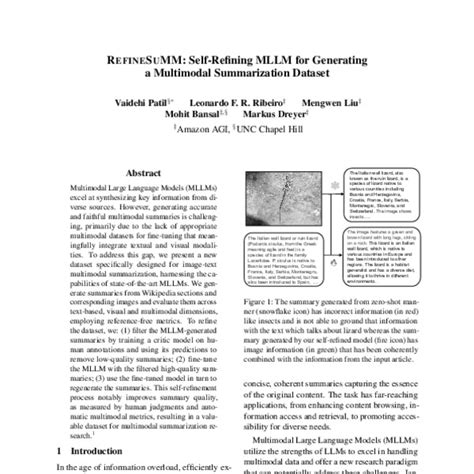 Refinesumm Self Refining Mllm For Generating A Multimodal
