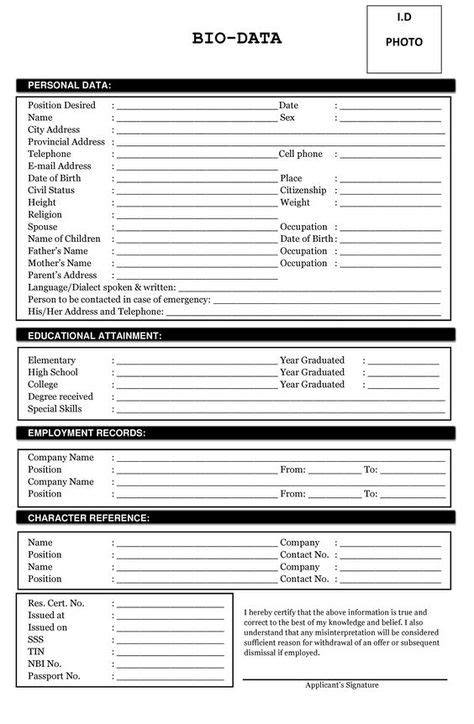 Bio Data Form Philippines Copyrighted Bio Data Biodata Format Data Form Bio Data Bio