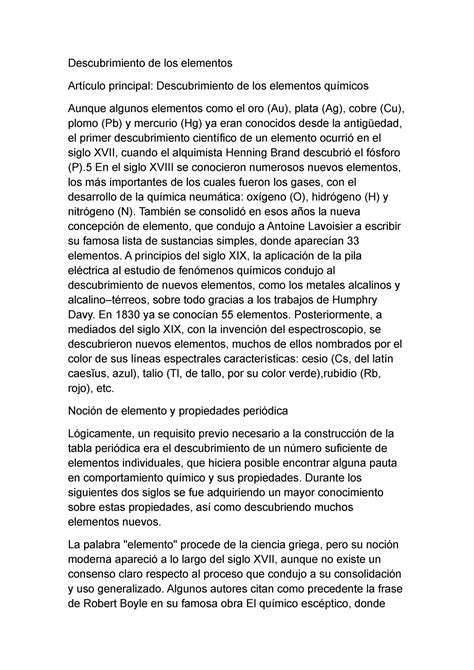 Descubrimiento De Los Elementos 5 En El Siglo Xviii Se Conocieron