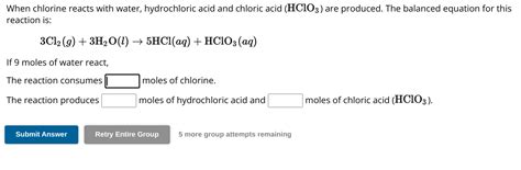 Solved When Chlorine Reacts With Water Hydrochloric Acid And Chloric