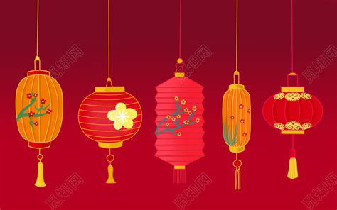 红色传统卡通手绘佳节元宵春节各色灯笼合集原创海报插画素材免费下载 觅知网