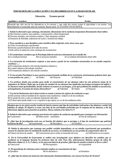 Examen Psicologia de la Educación PSICOLOGÍA DE LA EDUCACIÓN Y EL