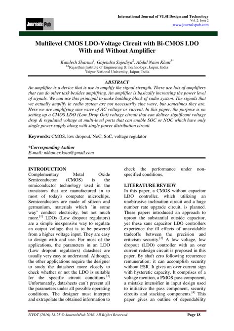 PDF Multilevel CMOS LDO Voltage Circuit With Bi CMOS LDO With And Without Amplifier