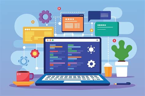 A Cartoon Illustration Of A Laptop Displaying Web Development Code