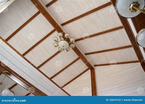 Ceiling And Rafters In The House Made Of Glued Timber Stock Image