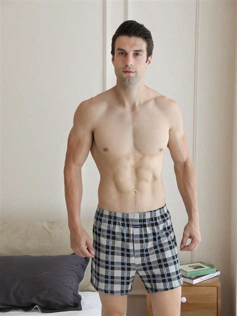Shorts Boxer De Hombre Con Ajuste Suelto Y Diseño De Ángulo Plano