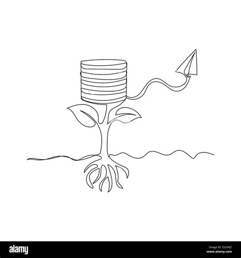 Continuous One Line Drawing Of Plant Growth Processing From Seed