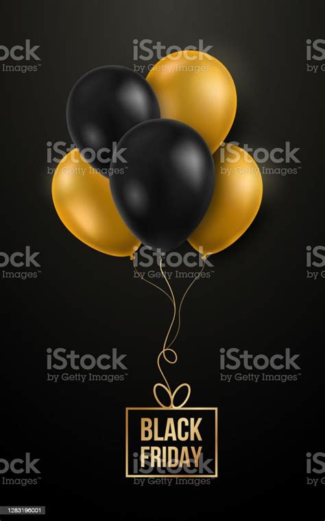 블랙 프라이데이 트렌디 세일 디자인 템플릿 소셜 및 패션 광고 어두운 배경에 3d 현실적인 황금과 검은 풍선 스톡 벡터 일러스트레이션 풍선에 대한 스톡 벡터 아트 및 기타