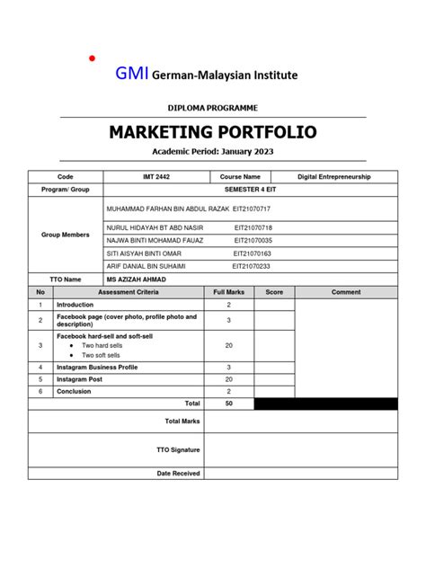 Imt2442 Marketing Portfolio Template Pdf Foods