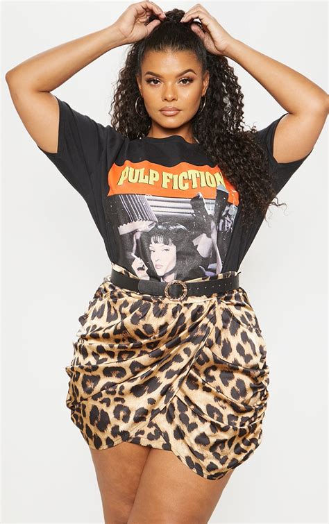Plus Brown Satin Leopard Print Gathered Mini Skirt Plus Size