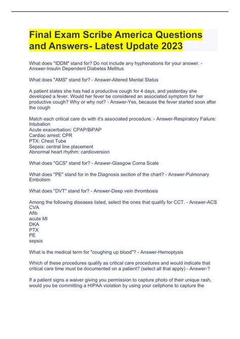 Final Exam Scribe America Questions And Answers Latest Update 2023
