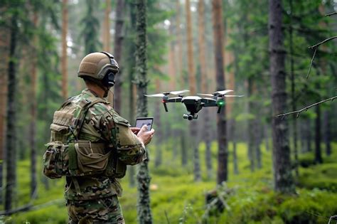 Soldier With A Drone In The Forest Premium Ai Generated Image