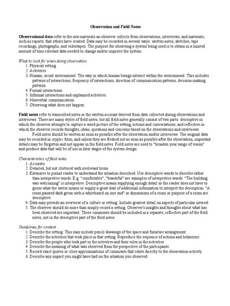 Observation And Field Notes Data Communication Free 30 Day Trial