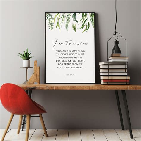 John 155 I Am The Vine Poster Christian Scripture Wall Art With Botani