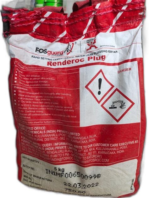 Powder Fosroc Renderoc Plug For Construction Packaging Size 5 Kg At Rs 395 Bag In Hyderabad