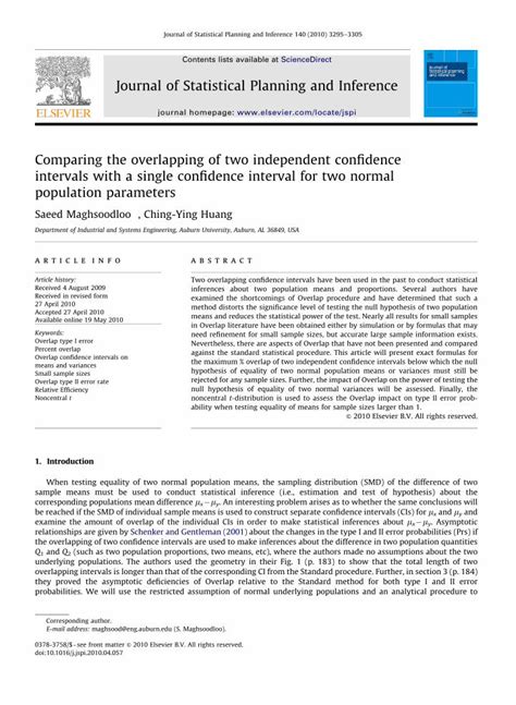 PDF Comparing The Overlapping Of Two Independent Confidence Intervals With A Single Confidence