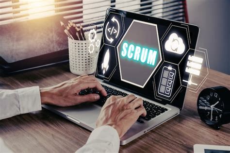 Premium Photo Scrum Person Hand Using Laptop Computer With Scrum Icon