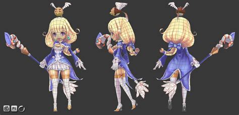 Three Different Views Of An Anime Character With Long Hair Wearing Blue And White Clothing