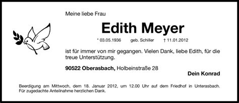 Traueranzeigen Von Edith Meyer Trauer Nn De