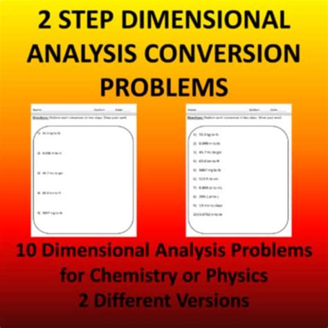 2 Step Dimensional Analysis Problems 10 Questions With Answers Tpt