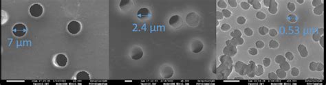 Sem Micrographs Of Etched Pores With Diameters Of 7 0 µm 2 4 µm And