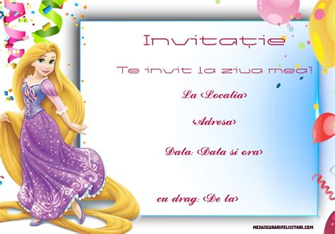 Invitație Cu Rapunzel Confeti Si Baloane Invitații La Ziua De