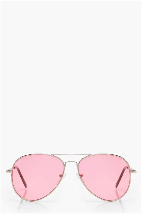 Coloured Lens Aviator Sunglasses Boohoo Uk