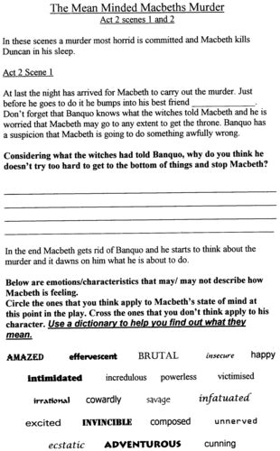 The Macbeths Murder Duncan Analysis Of Key Scenes Teaching Resources