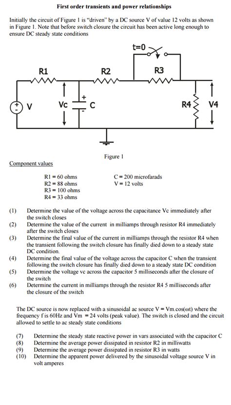 Solved First Order Transients And Power Relationships Chegg Com