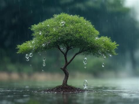 Premium Ai Image A Tree In The Rain Background