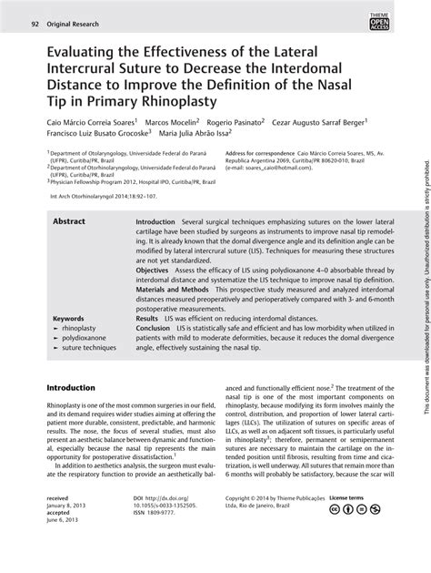 Pdf Evaluating The Effectiveness Of The Lateral Intercrural Suture To Decrease The Interdomal