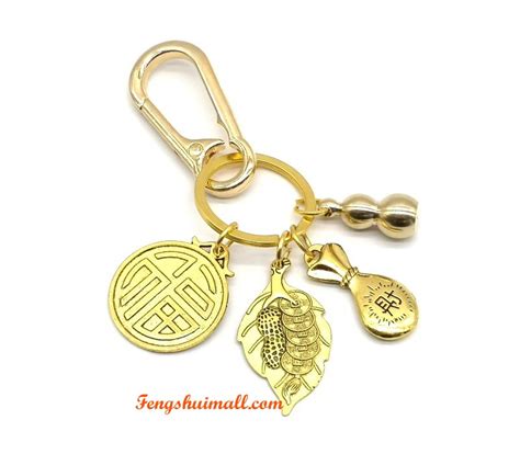 Peanut And Five Coins On Leaf With Dragon Wealth Bag And Wulou Keyring