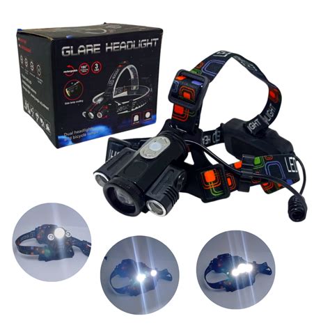 Linterna Frontal Recargable 3 Led T6 Glare Headlight Con Soporte Para